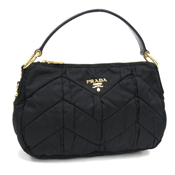 Prada | Bags | Prada Handbag Br3774 Black Nylon Wrinkled Quilted Womens ...